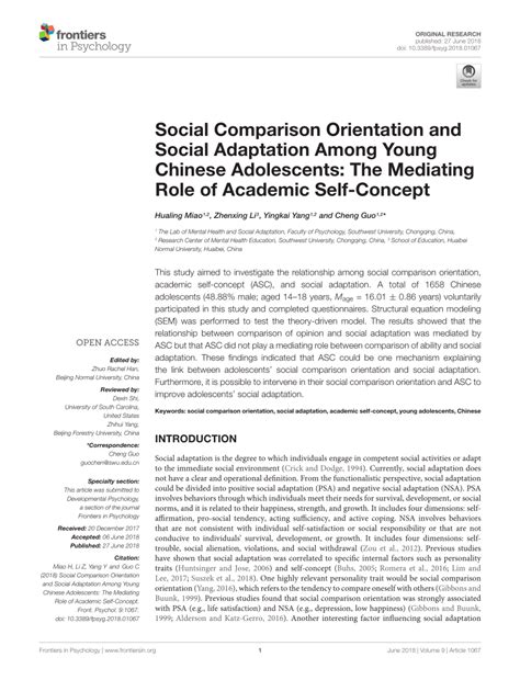 Pdf Social Comparison Orientation And Social Adaptation Among Young Chinese Adolescents The