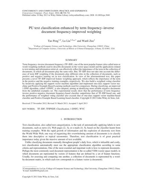 Pdf Pu Text Classification Enhanced By Term Frequency Inverse