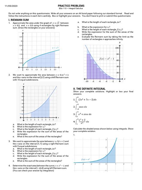 Practice Problems Calculus Pdf Integral Mathematical Concepts