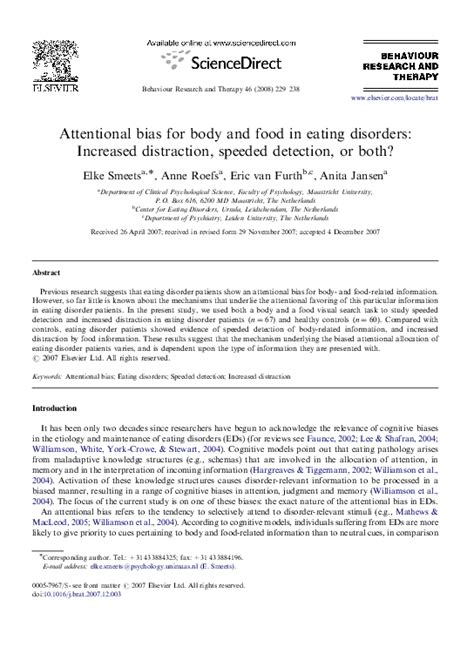 Pdf Attentional Bias In Eating Disorders Zafra Cooper