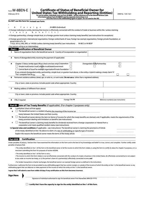 Printable W 8ben E Form Printable Forms Free Online