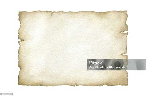 양피지 베이지색 가장자리가 찢어진 빈티지 종이 손으로 그린 수채화 파피루스의 고립 된 그림 복고풍 디자인 엽서 카드 초대장을