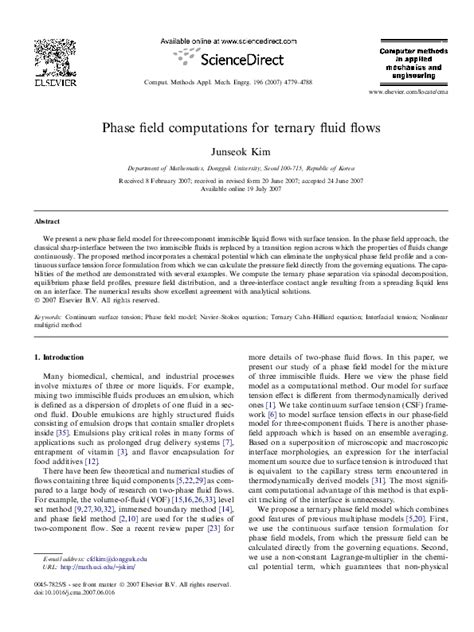 Pdf Phase Field Computations For Ternary Fluid Flows
