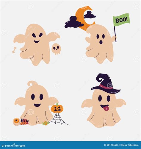 Halloween Ghost Character Ghost In Different Poses Stock Vector