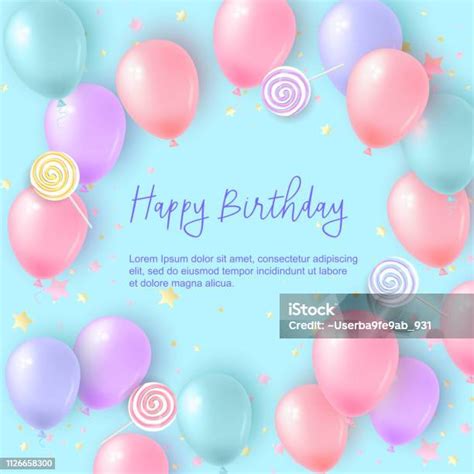 다채로운 풍선 사탕 색종이와 생일 카드 벡터 일러스트 레이 션 공연에 대한 스톡 벡터 아트 및 기타 이미지 공연 공휴일 기념일 Istock