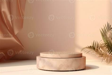 D Background Nude Beige Pedestal Podium Natural Dry Plant And Shadow On Pastel Nude AI