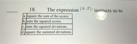 Solved The Expression A Square The Sum Of The Scores Chegg