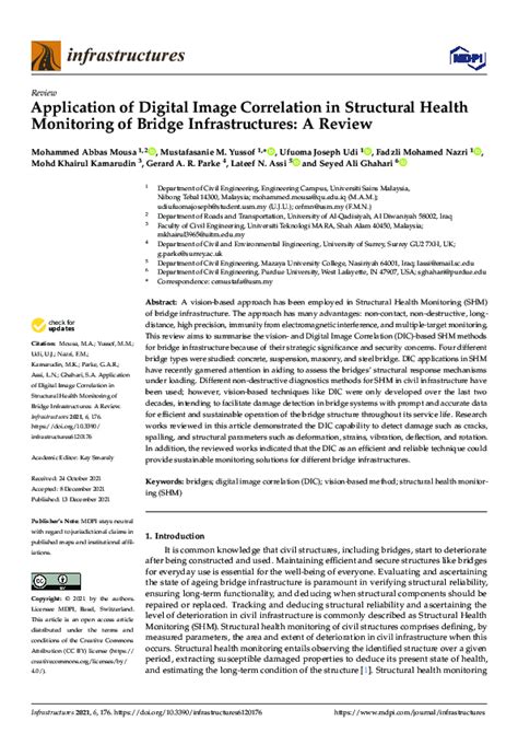 Pdf Application Of Digital Image Correlation In Structural Health