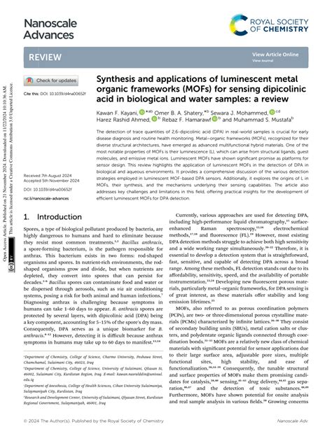 Pdf Synthesis And Applications Of Luminescent Metal Organic Frameworks Mofs For Sensing