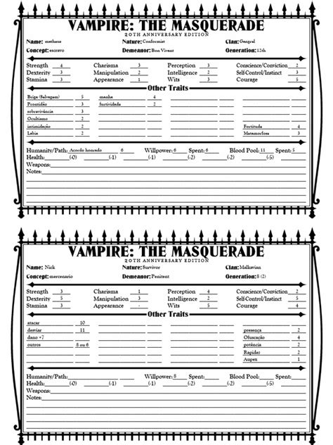Vtm 20th Anniversary Character Sheet Pdf Vampires