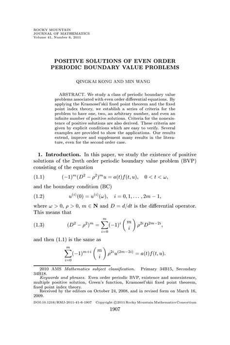 Pdf Positive Solutions Of Even Order Periodic Boundary Value Problems