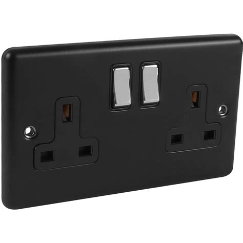 Wessex Matt Black Chrome 13A DP Socket 2 Gang