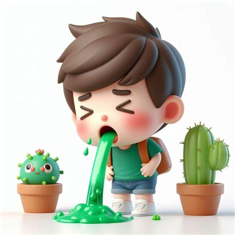 3d Chibi Boy Vomiting Premium Ai Generated Image