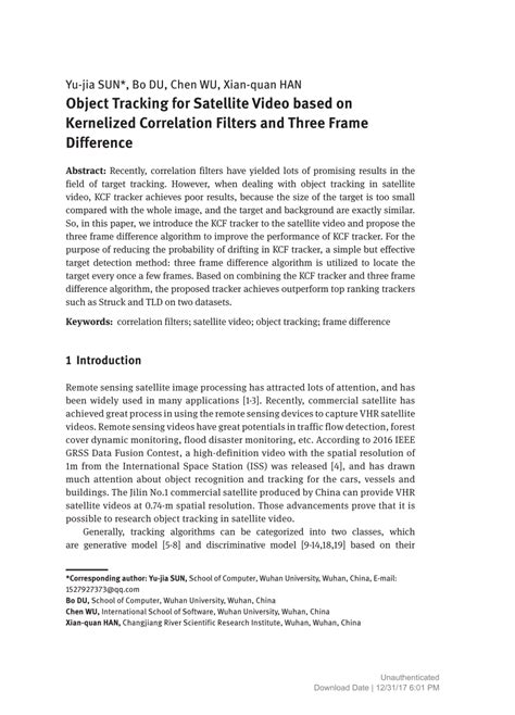 Pdf Object Tracking For Satellite Video Based On Kernelized