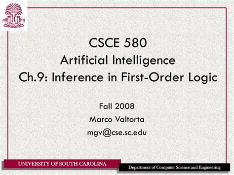 ppt csce 580 artificial intelligence ch 9 inference in first order