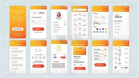 一套ui Ux Gui屏幕购物应用平面设计模板的手机应用素材 花瓣网