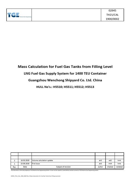 Th21 Cal 1900 0002 Rev 2 Mass Calculation For Fuel Gas Tanks From Filling Level Pdf