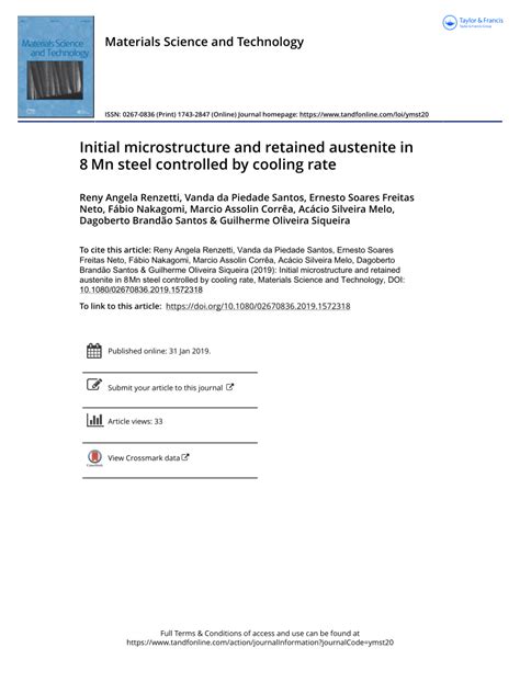 Pdf Initial Microstructure And Retained Austenite In 8 Mn Steel Controlled By Cooling Rate
