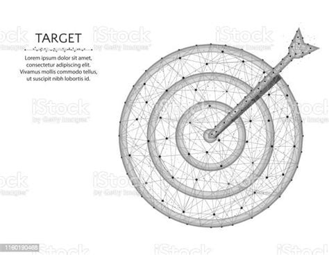 대상 낮은 폴리 디자인 화살표 와 다각형 스타일의 조준 흰색 배경에 Bullseye 와이어 프레임 벡터 일러스트에 들어가 과녁에 대한 스톡 벡터 아트 및 기타 이미지