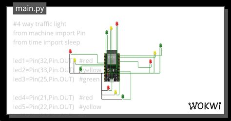 Four Way Traffic Signal Wokwi ESP32 STM32 Arduino Simulator