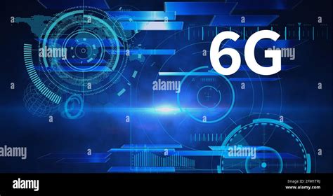 Composition Of 6g Text Over Scopes Scanning And World Map On Blue