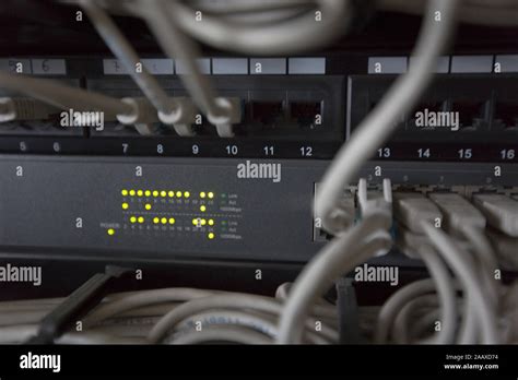 Rack Mounted Servers In A Server Room Close Up Stock Photo Alamy