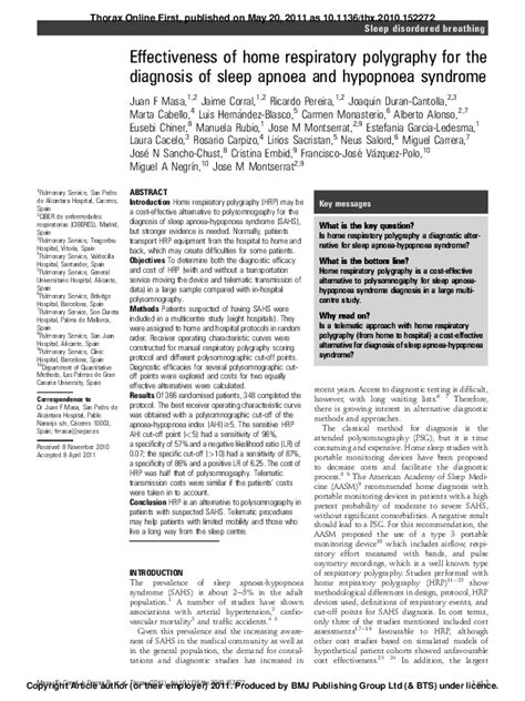 Pdf Effectiveness Of Home Respiratory Polygraphy For The Diagnosis Of Sleep Apnoea And