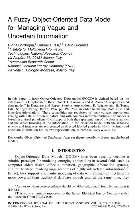 Pdf A Fuzzy Object Oriented Data Model For Managing Vague And Uncertain Information