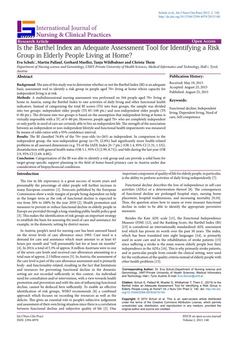 Pdf Is The Barthel Index An Adequate Assessment Tool For Identifying A Risk Group In Elderly