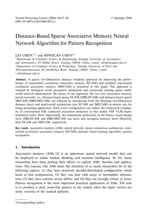 Pdf Distance Based Sparse Associative Memory Neural Network Algorithm