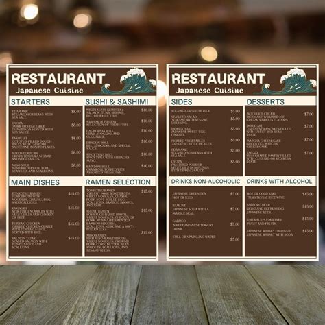 Japanese Restaurant Menu Template Editable Canva Menu Printable