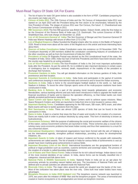 Static Gk Topics Pdf