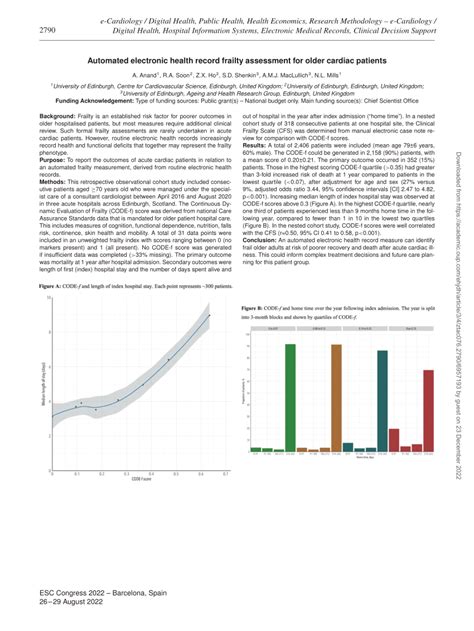 Pdf Automated Electronic Health Record Frailty Assessment For Older Cardiac Patients