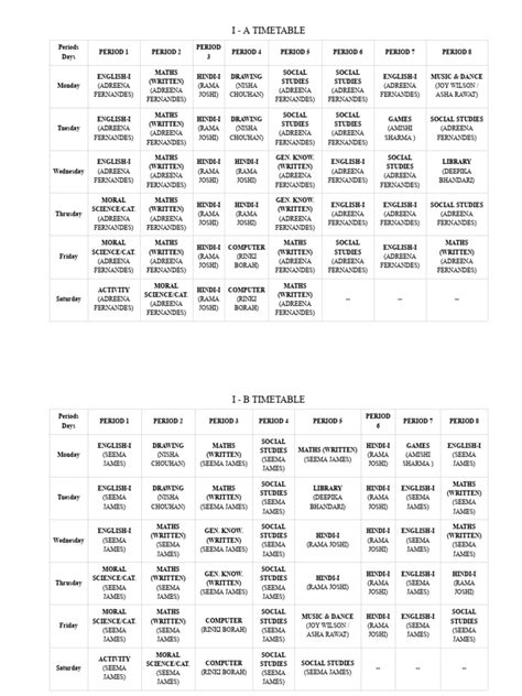Class Time Table 2022 Pdf