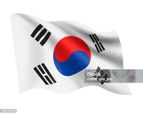 대한민국 벡터 흔들 현실적 플래그 흰색 배경에 고립된 대한민국의 국기 3차원 형태에 대한 스톡 벡터 아트 및 기타 이미지 3차원 형태 기 한국 Istock