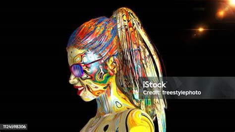 화려한 여자 안경 피부 색과 검정색 배경 3d에 고립 된 긴 머리에서 여자의 초상화 렌더링 3차원 형태에 대한 스톡 사진 및 기타 이미지 Istock