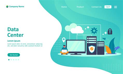 데이터 센터 개념 클라우드 컴퓨터 연결 사용자 문자와 서버 센터 웹 방문 페이지 Ui 모바일 앱 배너 템플릿에 적합합니다 벡터