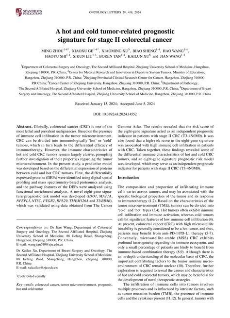 Pdf A Hot And Cold Tumor‑related Prognostic Signature For Stage Ii