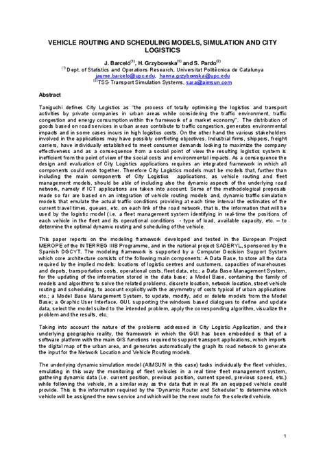 Pdf Vehicle Routing And Scheduling Models Simulation And City Logistics
