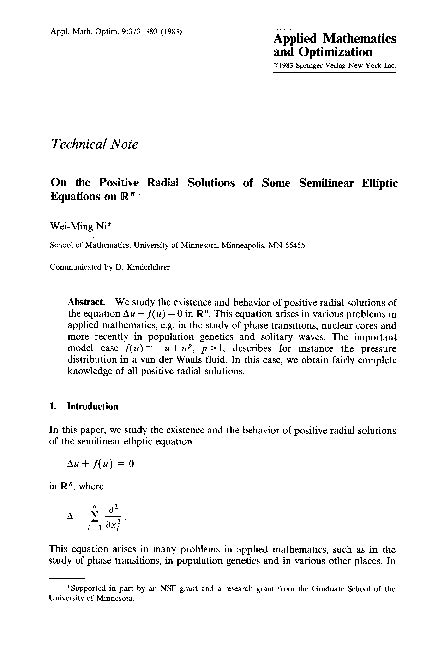 Pdf On The Positive Radial Solutions Of Some Semilinear Elliptic