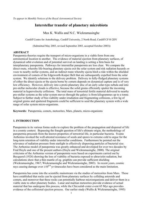 Pdf Interstellar Transfer Of Planetary Microbiota · Interstellar Transfer Of Planetary