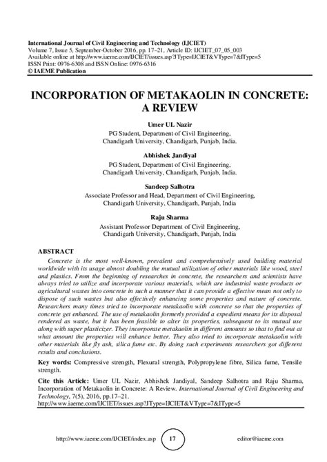 Pdf Incorporation Of Metakaolin In Concrete A Review