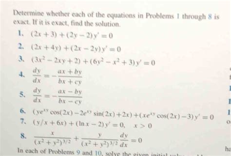 determine whether each of the equations in problems 1 through 8 is
