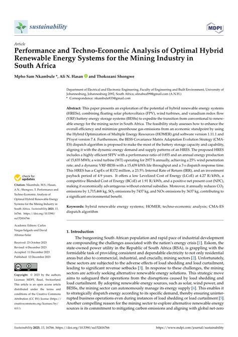 Pdf Performance And Techno Economic Analysis Of Optimal Hybrid Renewable Energy Systems For
