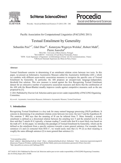 Pdf Textual Entailment By Generality