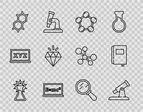 Set Line Test Tube And Flask Telescope Molecule Equation Solution