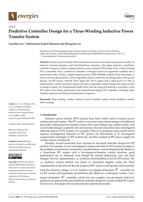 Pdf Predictive Controller Design For A Three Winding Inductive Power Transfer System
