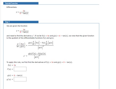 solved tutorial exercise differentiate y 9x 8 tan x