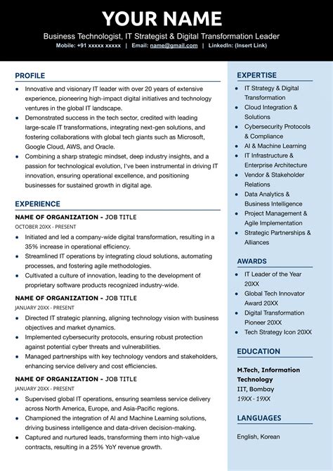 Two Columned Resume For Experienced Professionals Resumeguru India