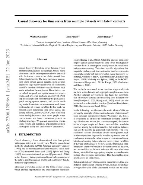 Pdf Causal Discovery For Time Series From Multiple Datasets With Latent Contexts